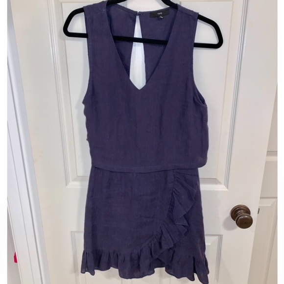 Fate | Dresses | Fate Linen Ruffle Dress Navy Blue Small | Poshmark